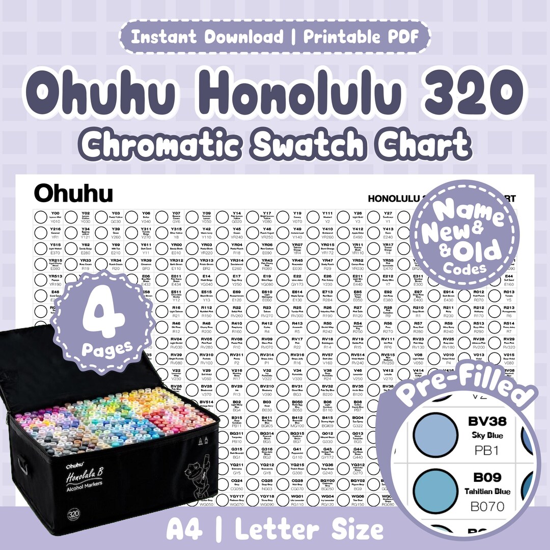 Ohuhu Honolulu 320 Color Swatch Chart | Pre Filled Marker Organizer for ...