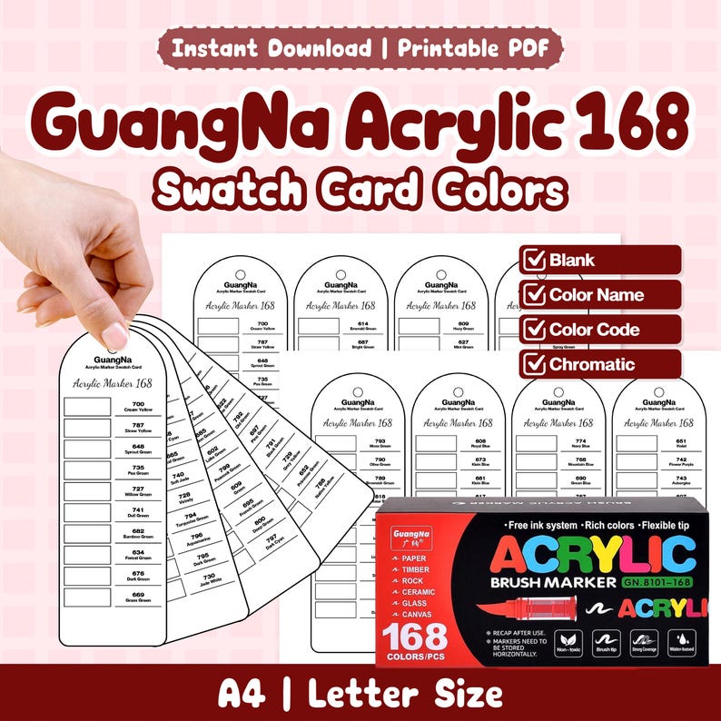 Guangna Acrylic 168 Swatch Card Colors, Blank Color Tracker With Codes ...