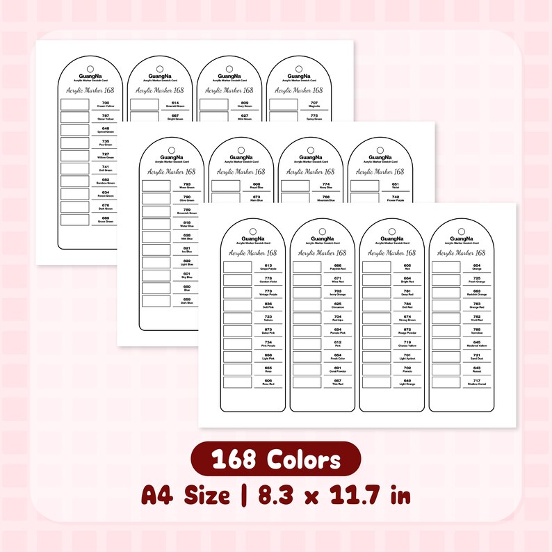 Guangna Acrylic 168 Swatch Card Colors, Blank Color Tracker With Codes ...