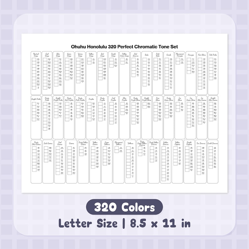 Ohuhu Honolulu 320 Color Swatch Chart Perfect Chromatic Tone Set ...