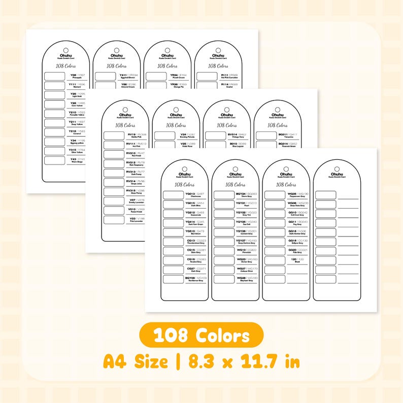 Ohuhu Kaala 108 Swatch Chart - Pre-filled and Blank Color Tracker ...