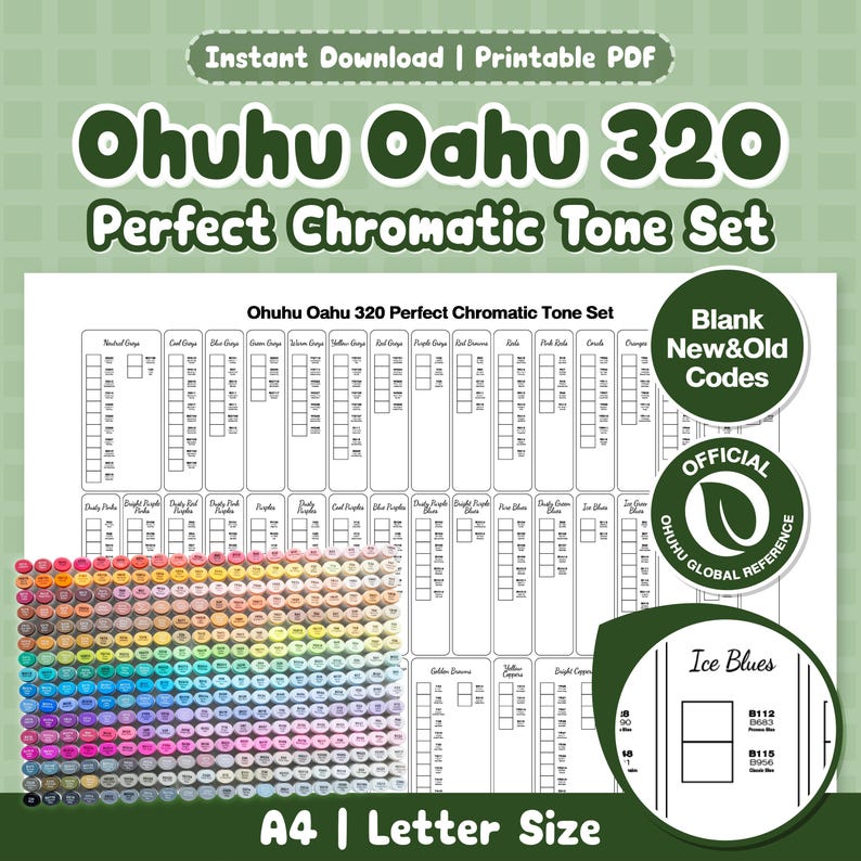 Ohuhu Oahu 320 Color Swatch Chart Perfect Chromatic Tone Set | Blank ...
