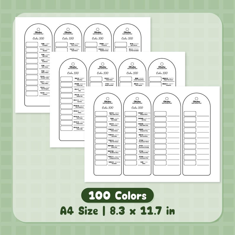 Ohuhu Oahu 100 Color Swatch Chart | Printable Marker Template PDF ...