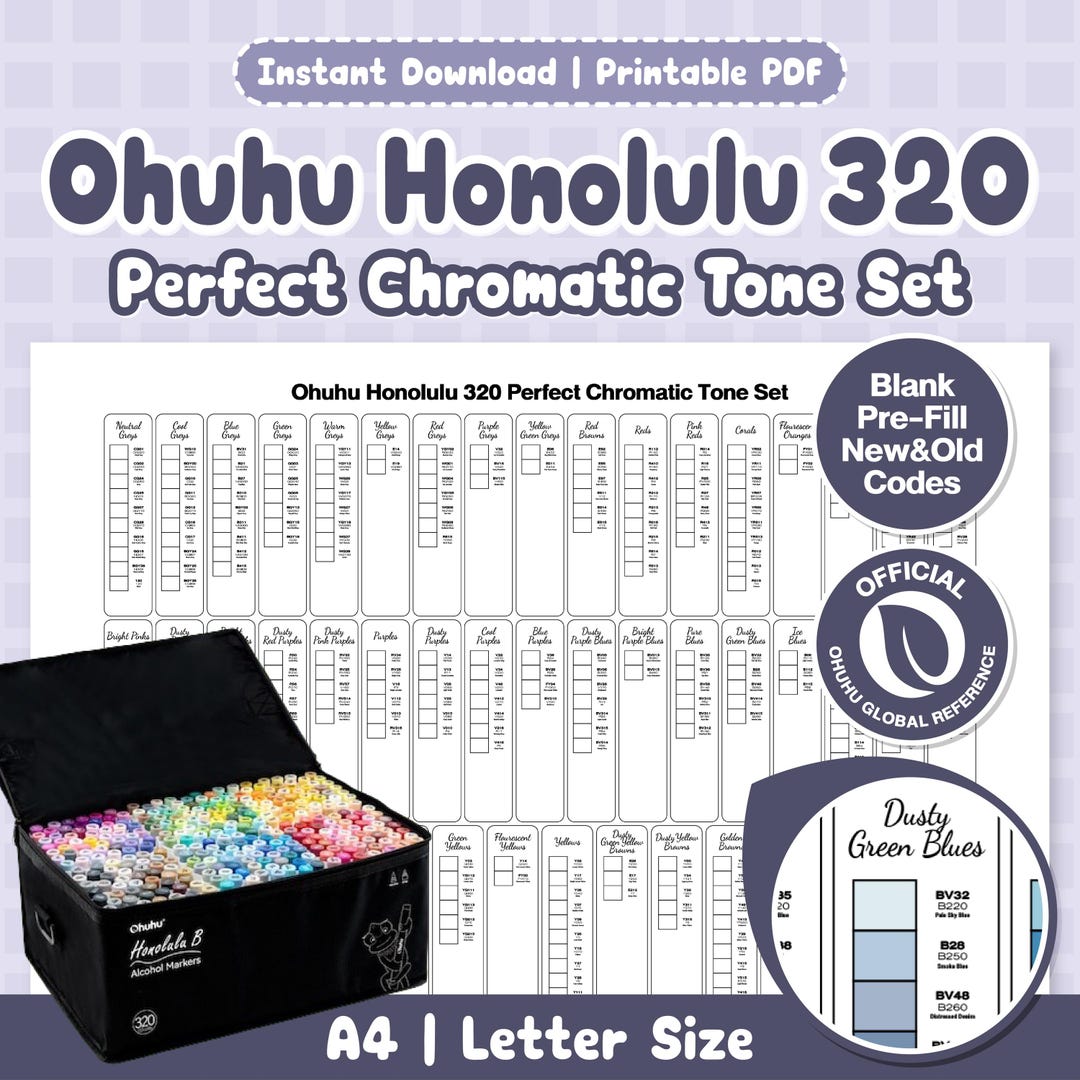 Ohuhu Honolulu 320 Color Swatch Chart Perfect Chromatic Tone Set ...