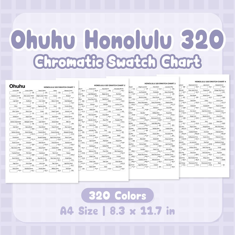 Ohuhu Honolulu 320 Color Swatch Chart | Printable PDF Blank Template ...
