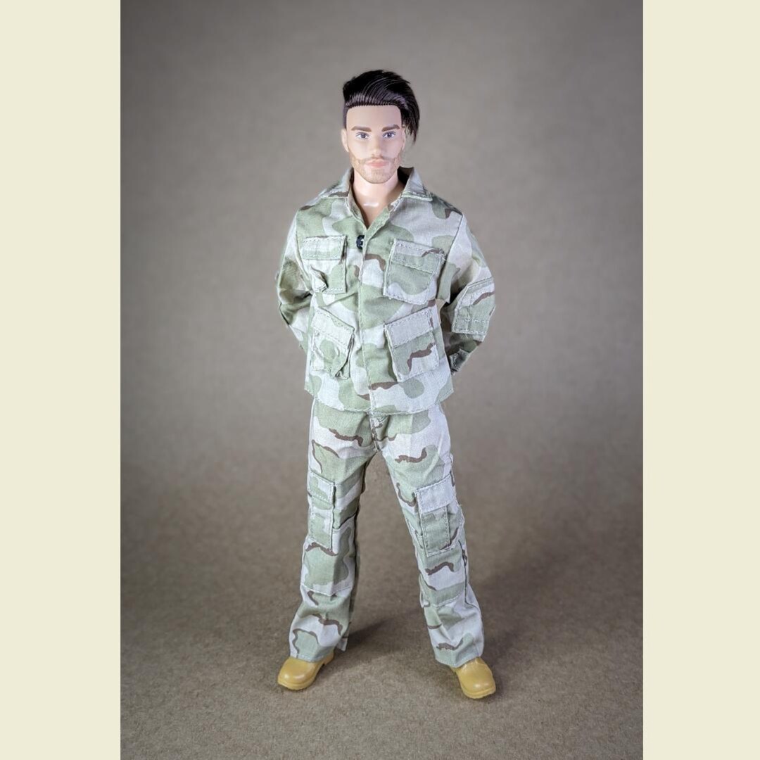 Khaki Military-style Jacket & Pants for Fashion Male Dolls long Sleeve ...