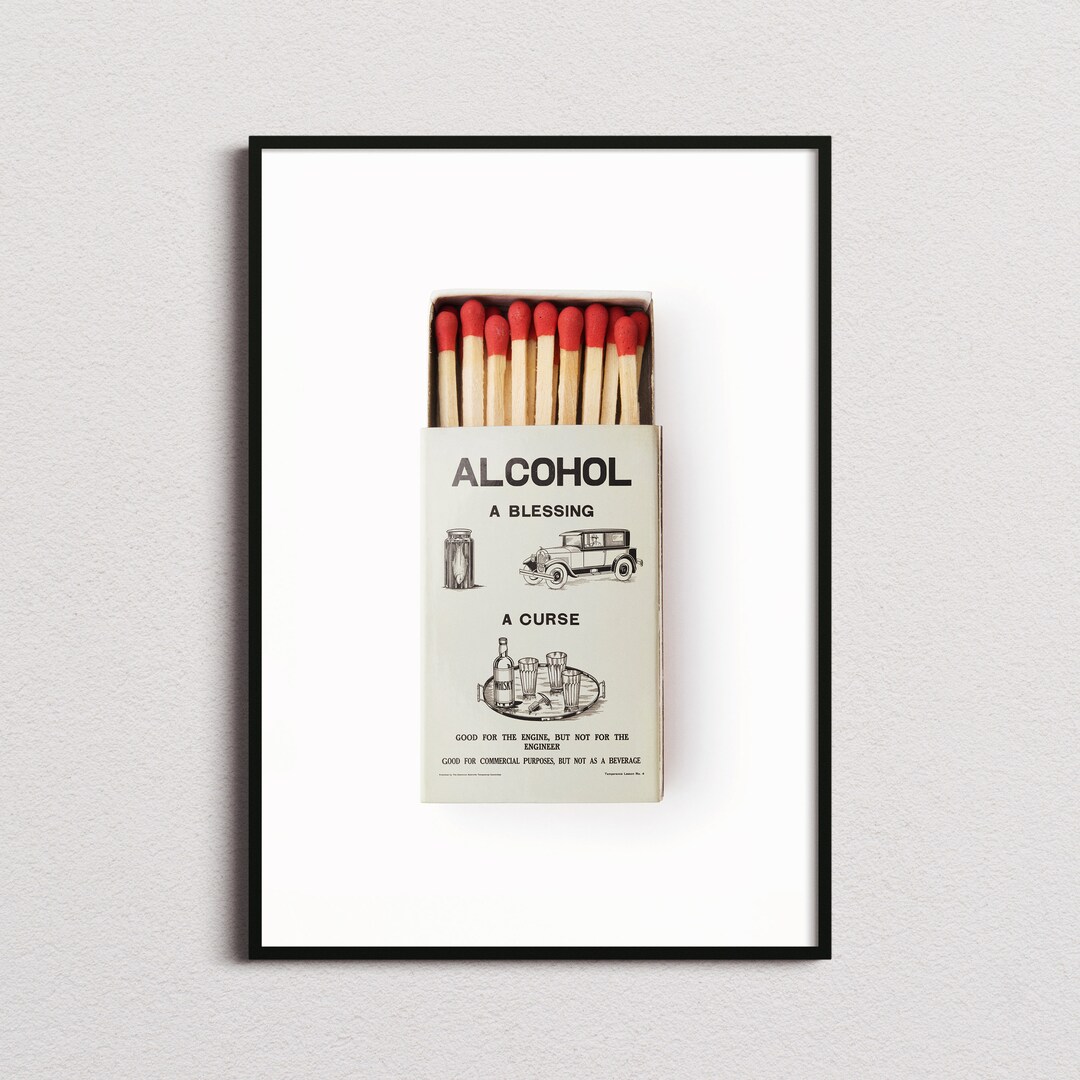 Alcohol A Blessing A Cure Matchbox Print, Alcohol Advertising Poster ...