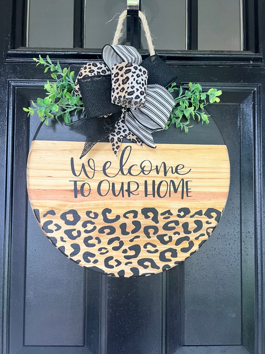 18” Round Wooden Porch Sign. Leopard Print, Welcome to Our Home. - Etsy