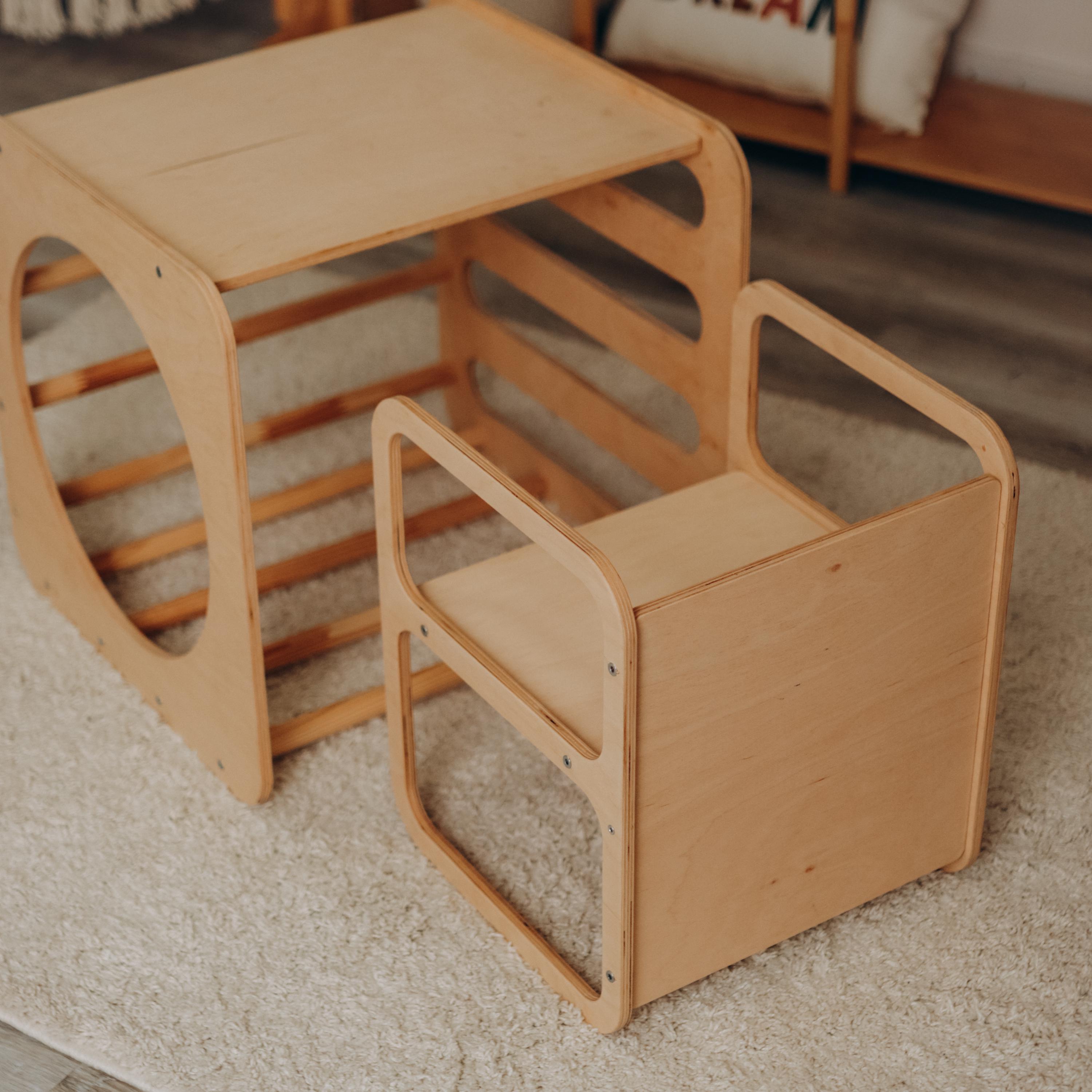 Montessori Wooden Activity Cube With Chair ,drawing Table, Kids Play ...