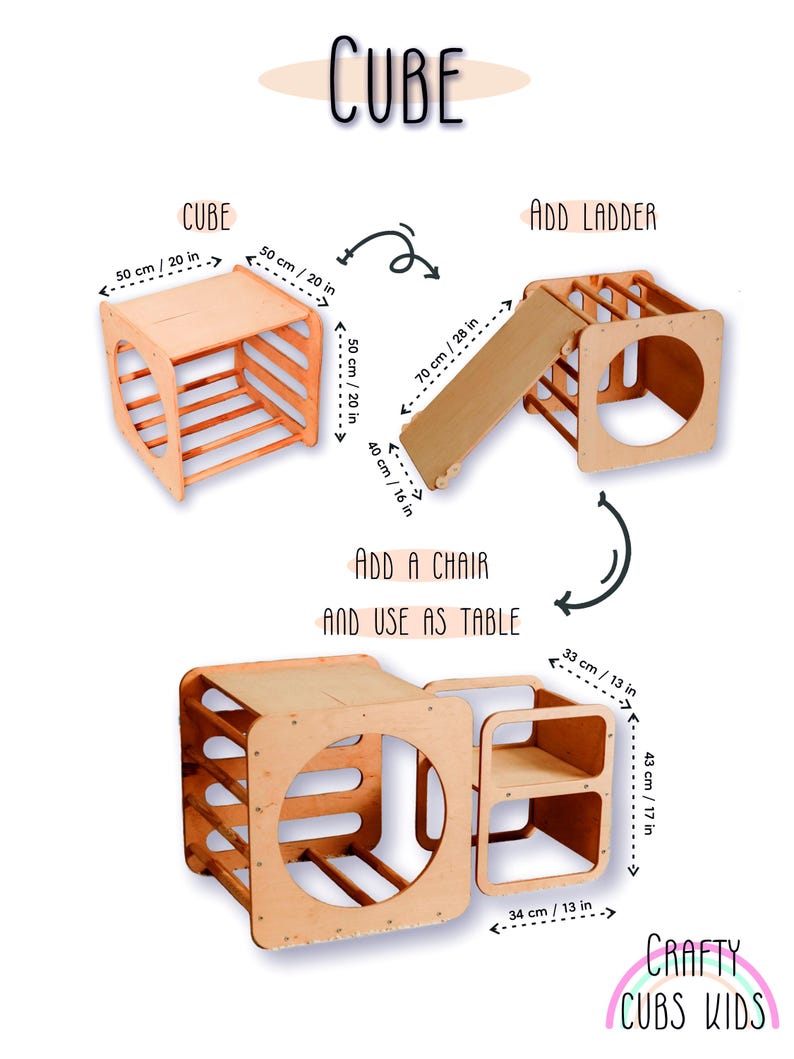 Montessori Wooden Activity Cube With Chair ,drawing Table, Kids Play ...