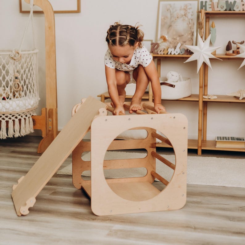 Montessori Wooden Activity Cube With Chair ,drawing Table, Kids Play ...