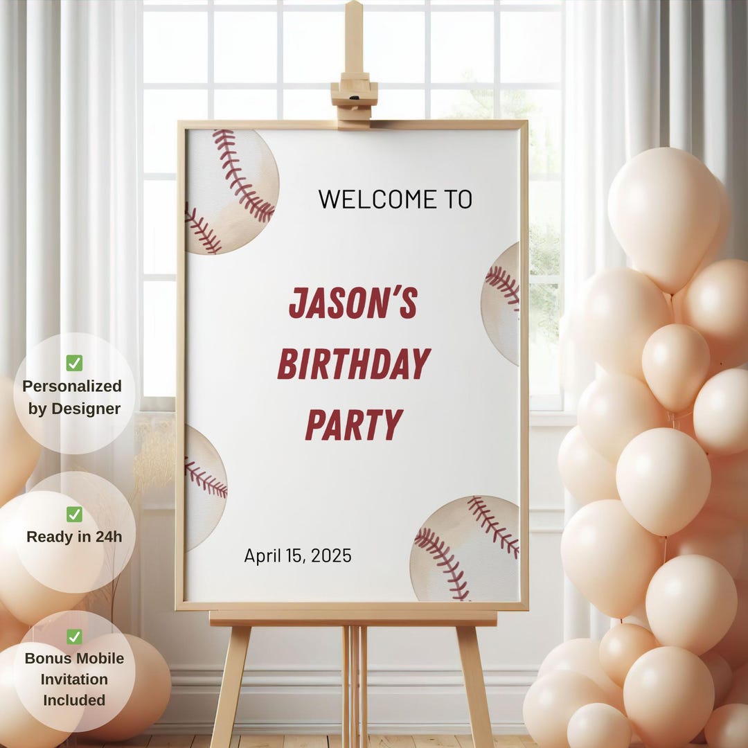 Baseball Theme Birthday Sign - Printable Boy Birthday Poster - Sports ...