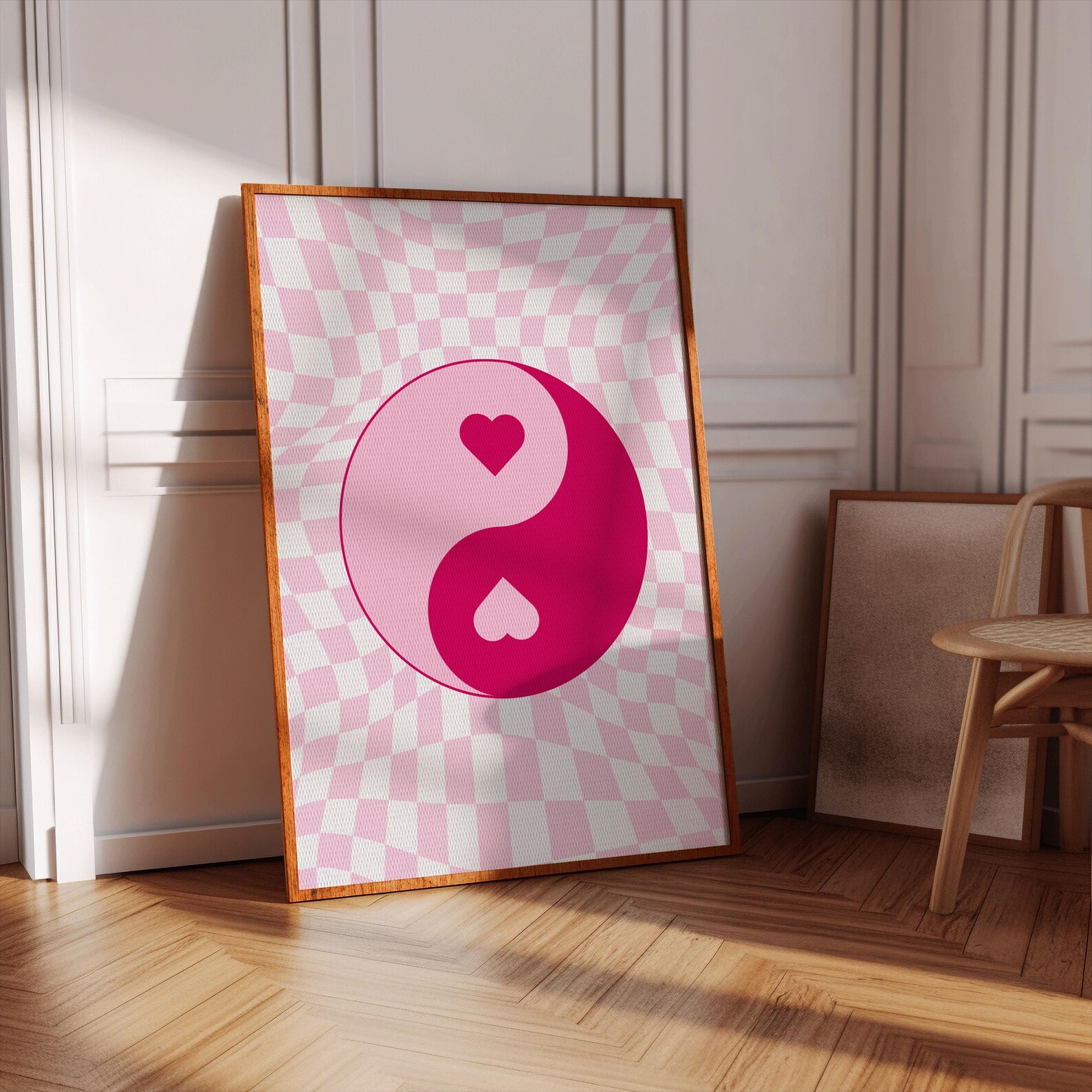 Checkered Yin Yang Printable Wall Art, Trendy Pink Aesthetic Poster ...