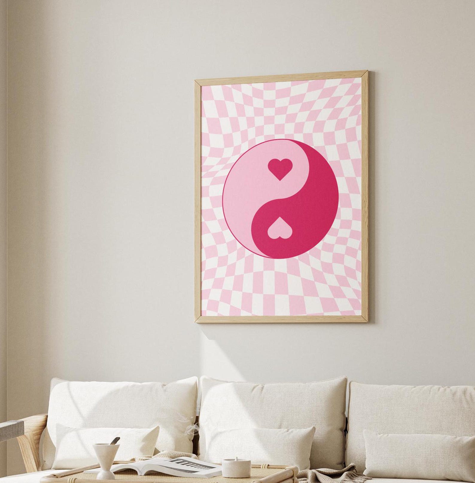 Checkered Yin Yang Printable Wall Art, Trendy Pink Aesthetic Poster ...