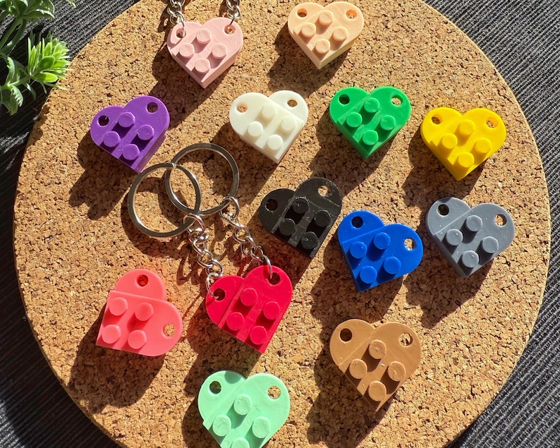 LEGO Heart Keychain Set – 3D Printed Couple Gift, Valentine’s Day Best ...