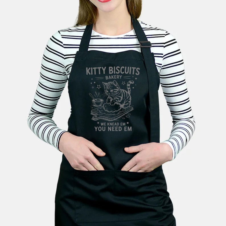 Funny Cat Graphic Apron: Kitty Biscuits Bakery Aprons , Cat Lover Gift ...