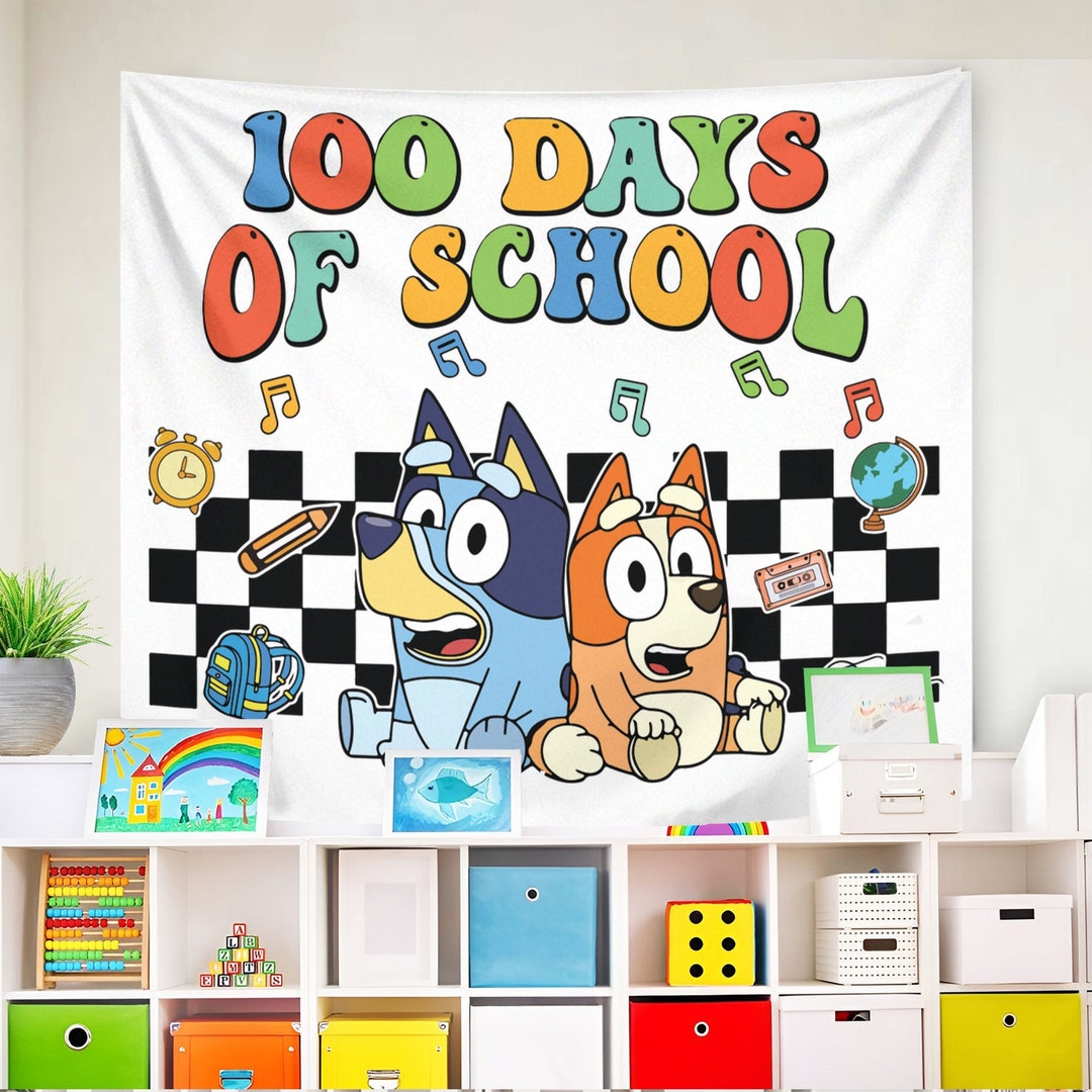 100 Days of School Bluey Classroom Tapestry, Personalized Bluey ...