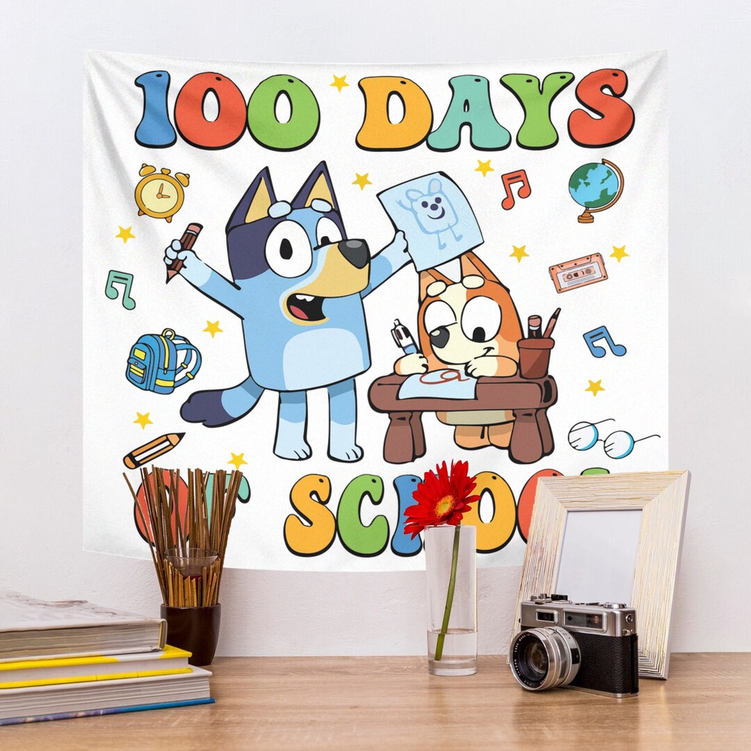 100 Days of School Bluey Classroom Tapestry, Personalized Bluey ...
