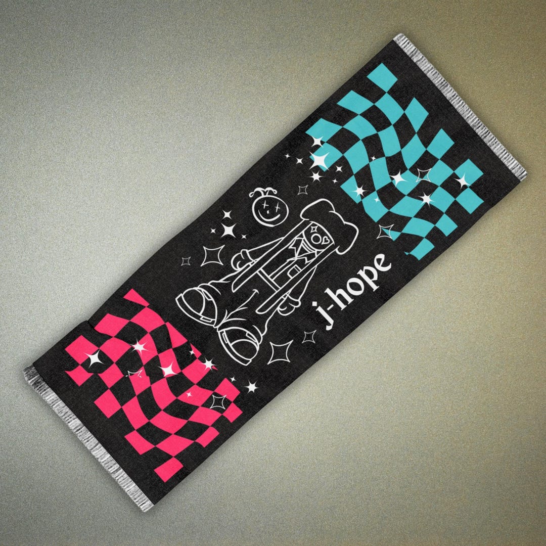 J-hope JITB Jack in the Box Light Scarf, Pink & Blue Checkered, Concert ...