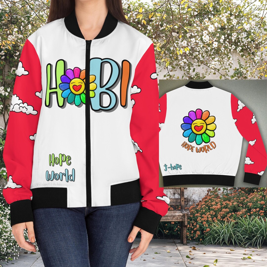 BTS J-hope Hope World Bomber Jacket Rainbow Flower Design, Women's BTS ...