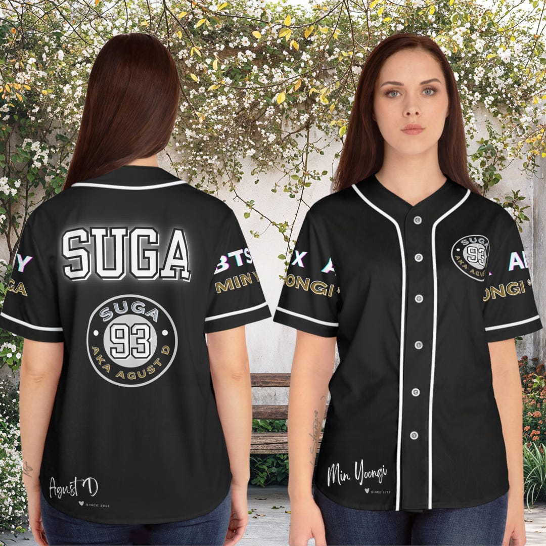 Black K-pop Baseball Jersey, BTS SUGA Agust D 93, Women's Shirt for Army Fans, Apobangpo Design ...