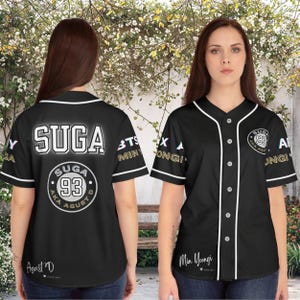 Black K-pop Baseball Jersey, BTS SUGA Agust D 93, Women's Shirt for ...