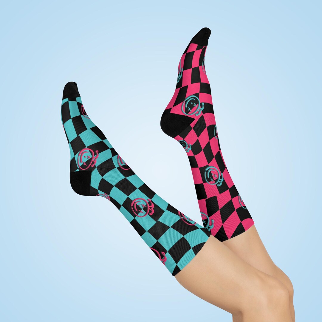 J-hope JITB Jack in the Box Cushioned Crew Socks Pink & Blue Checkered ...