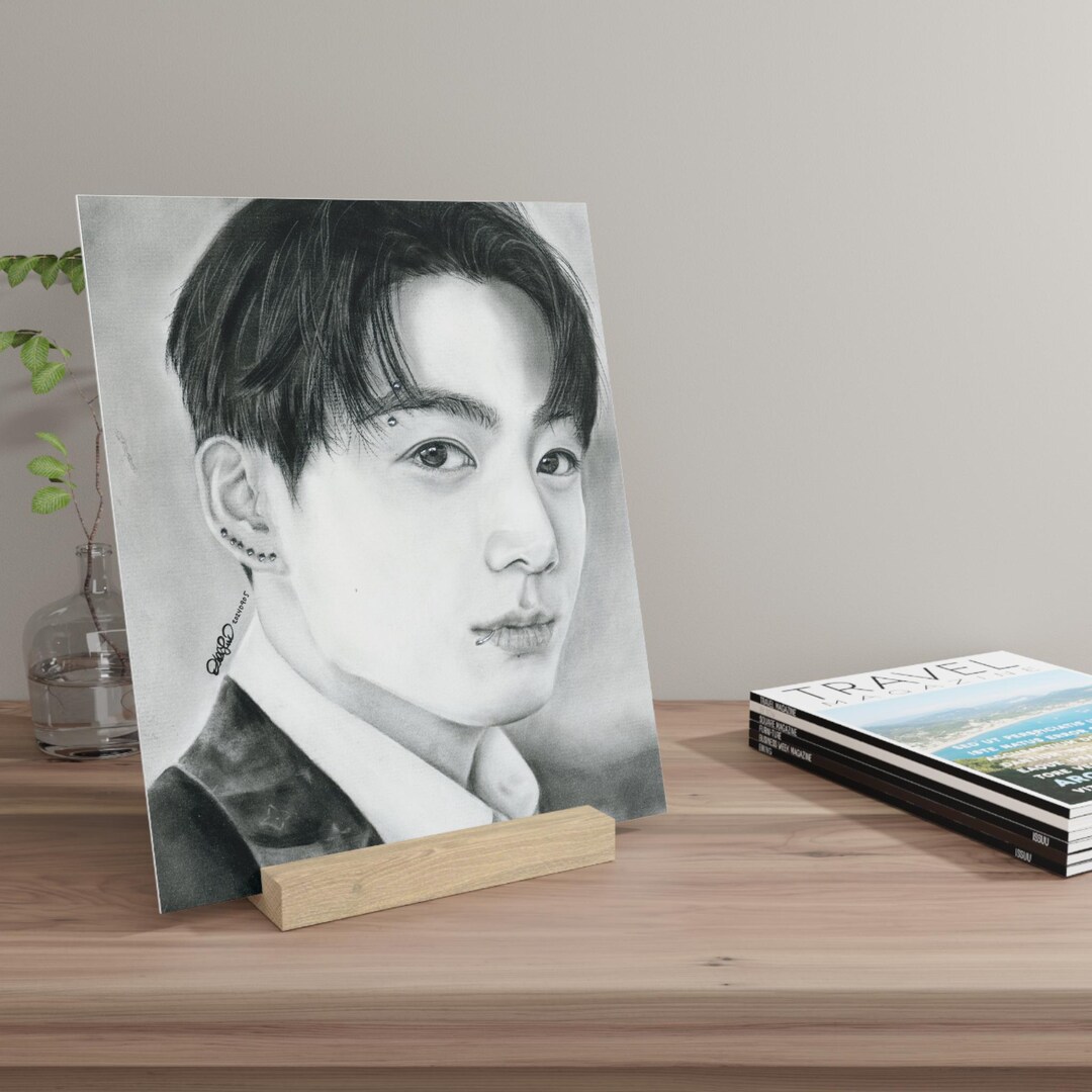 Art Print Gallery Board, BTS Jeon Jungkook JK Charcoal Portrait, Stand ...