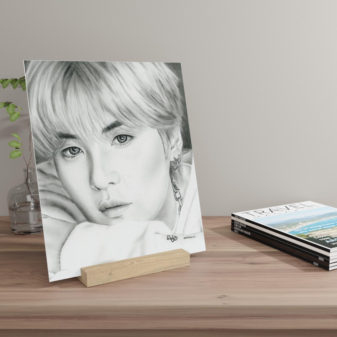 Art Print Gallery Board, BTS SUGA Min Yoongi Charcoal Portrait, Stand ...