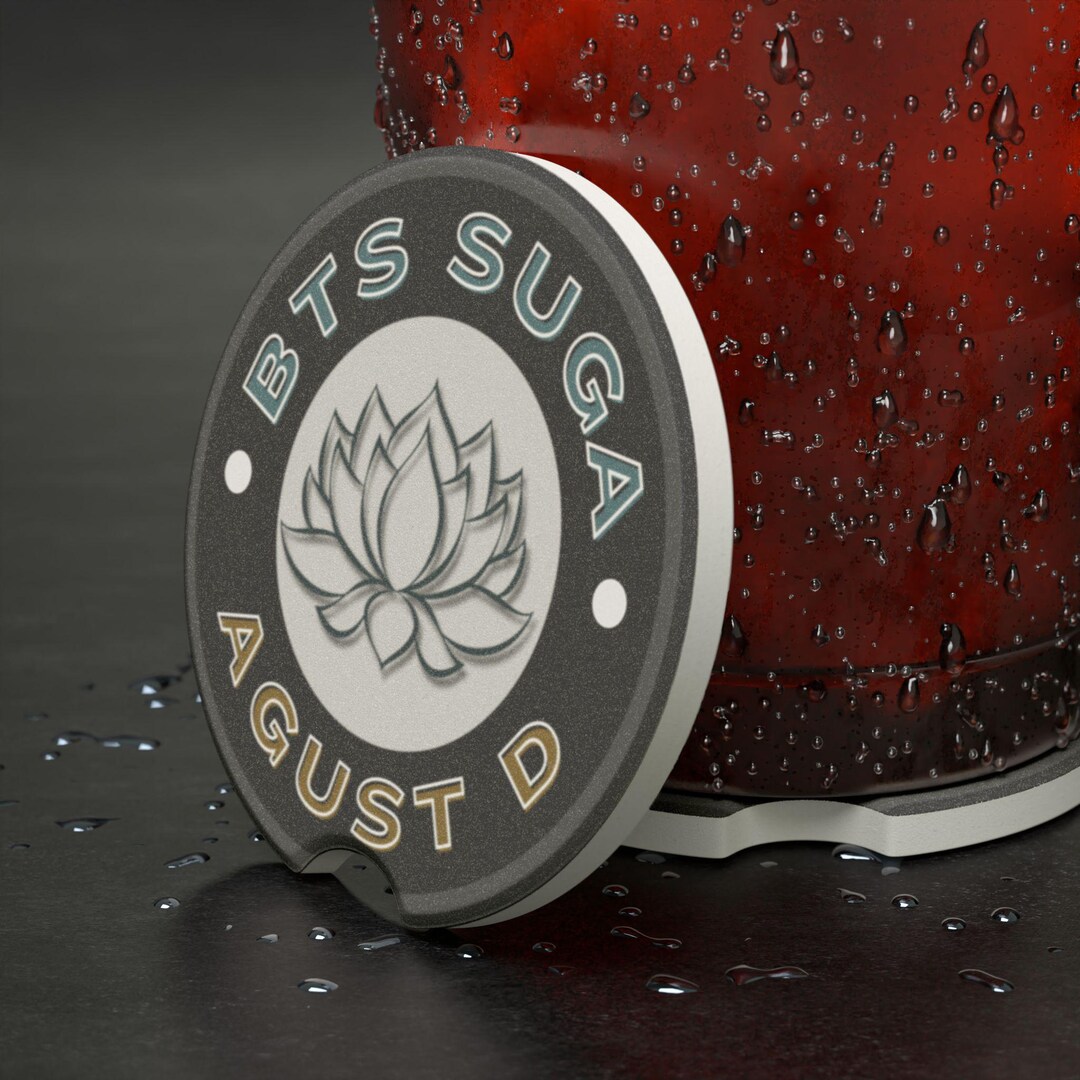 Car Coaster, BTS SUGA Agust D Lotus Blue and Gold, Soapstone Drink ...