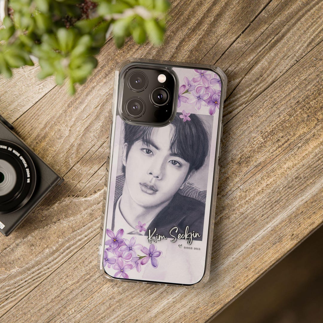 Magnetic Clear Impact Phone Cases BTS Jin Kim Seokjin Purple Flowers ...
