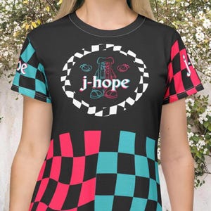 BTS J-hope JITB T-shirt Dress, Jack in the Box, Pink & Blue Checkered ...
