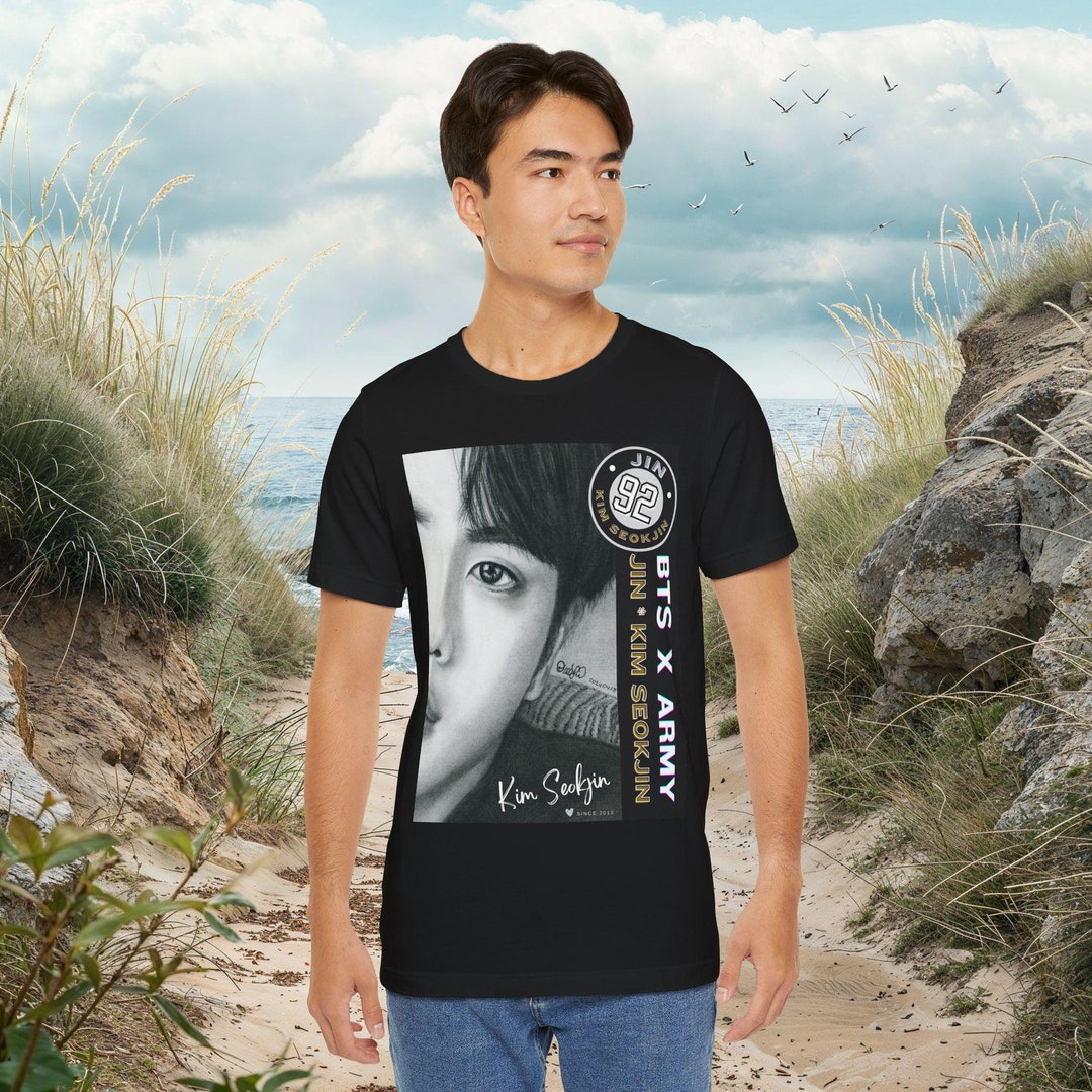 BTS Jin Kim Seokjin Gold Accent Unisex Tee T-shirt, K-pop Fan Shirt, Concert Merch Music Fan ...