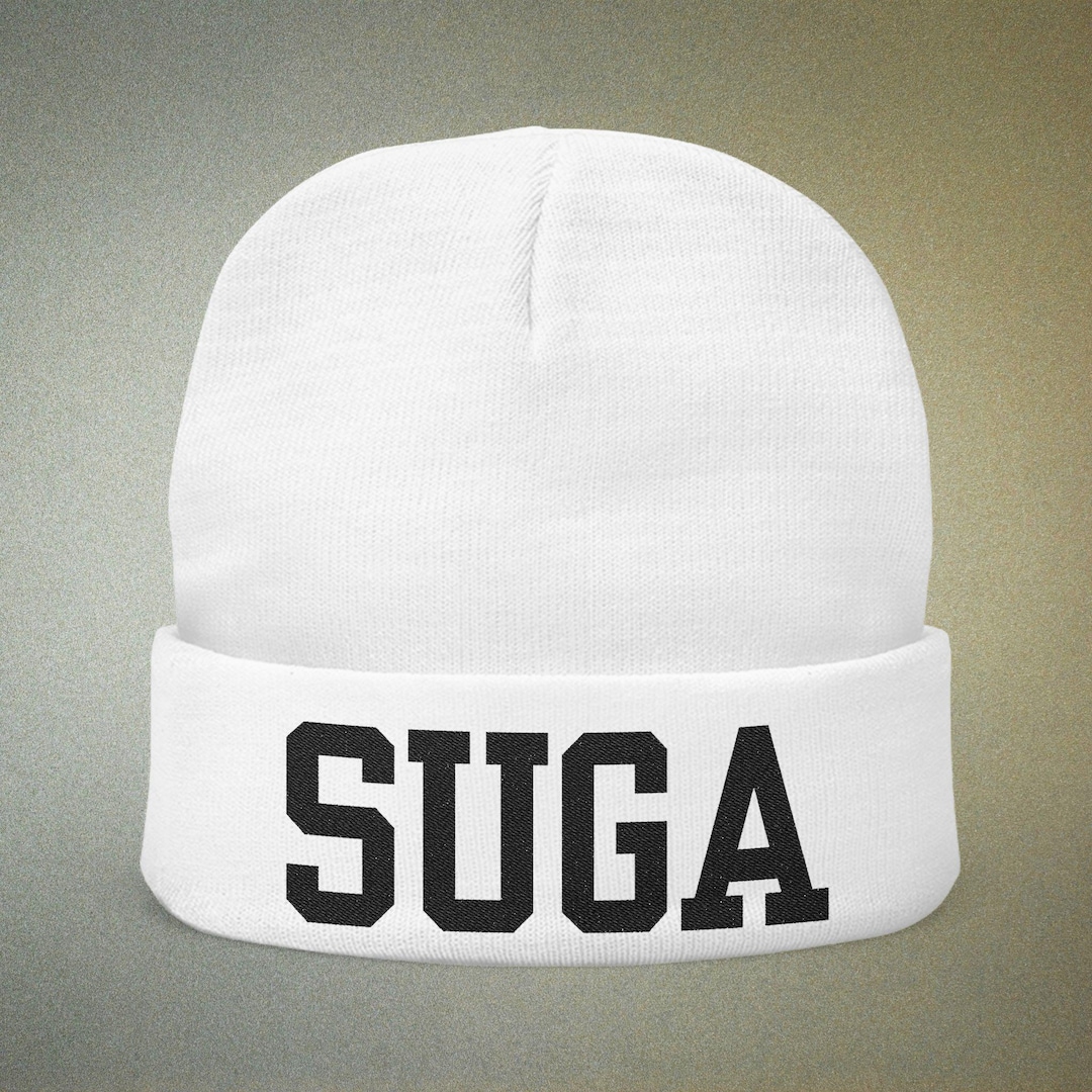 Embroidered Knit Beanie, BTS SUGA Hat, Black Thread, K-pop Army Fan ...