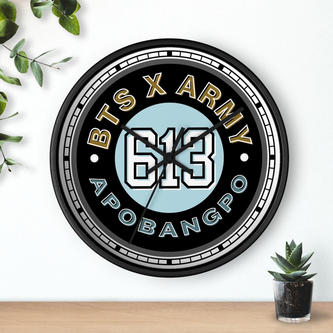BTS Army Wall Clock, K-pop Apobangpo 613 Blue Gold Round Logo Design ...