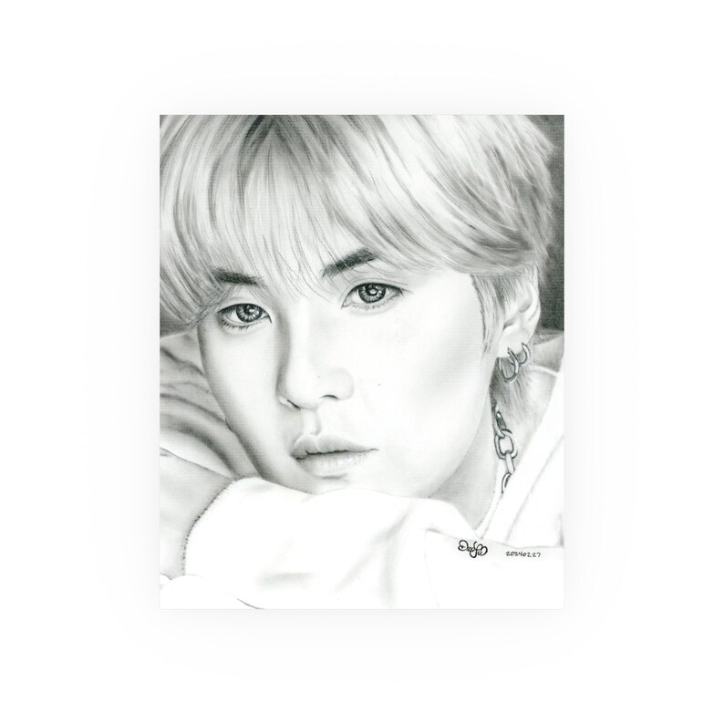 BTS SUGA Min Yoongi Print of Hand Drawn Charcoal Portrait on Satin or ...