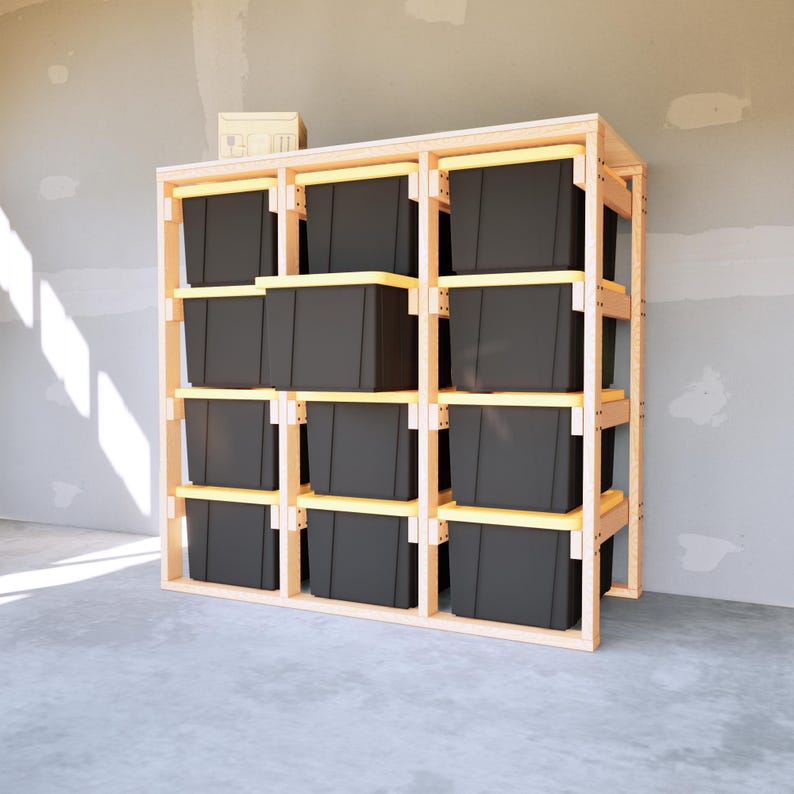 DIY 27 Gallon Bin Storage Rack Plan 3x4 Tote Shelf PDF Instant Easy ...