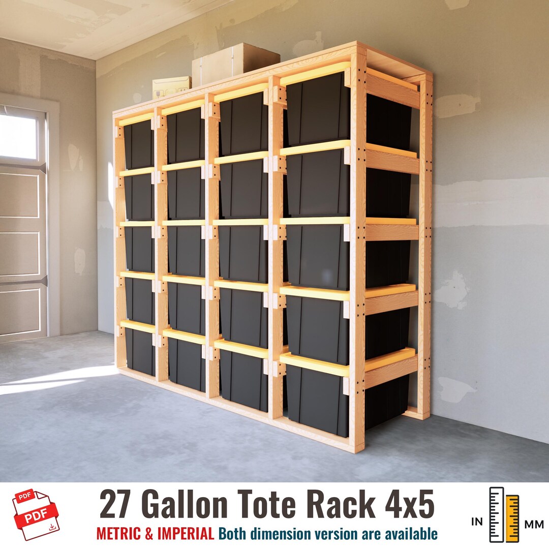 DIY 27 Gallon Tote Rack Plans 4x5 Holds 20 Bins Garage Storage ...