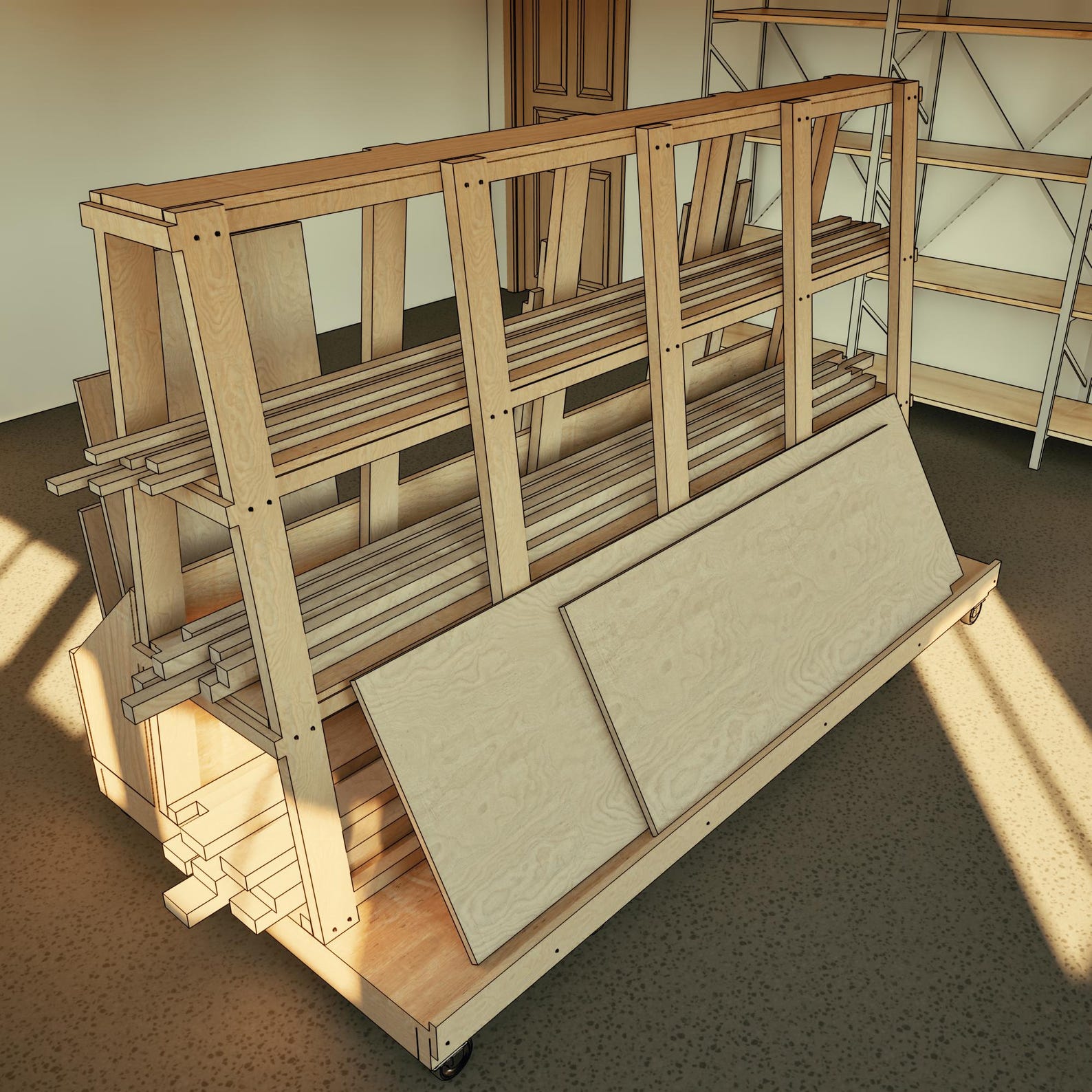 4x8 Ft DIY Mobile Wood Storage Cart Plans – Wooden Rolling Organizer ...