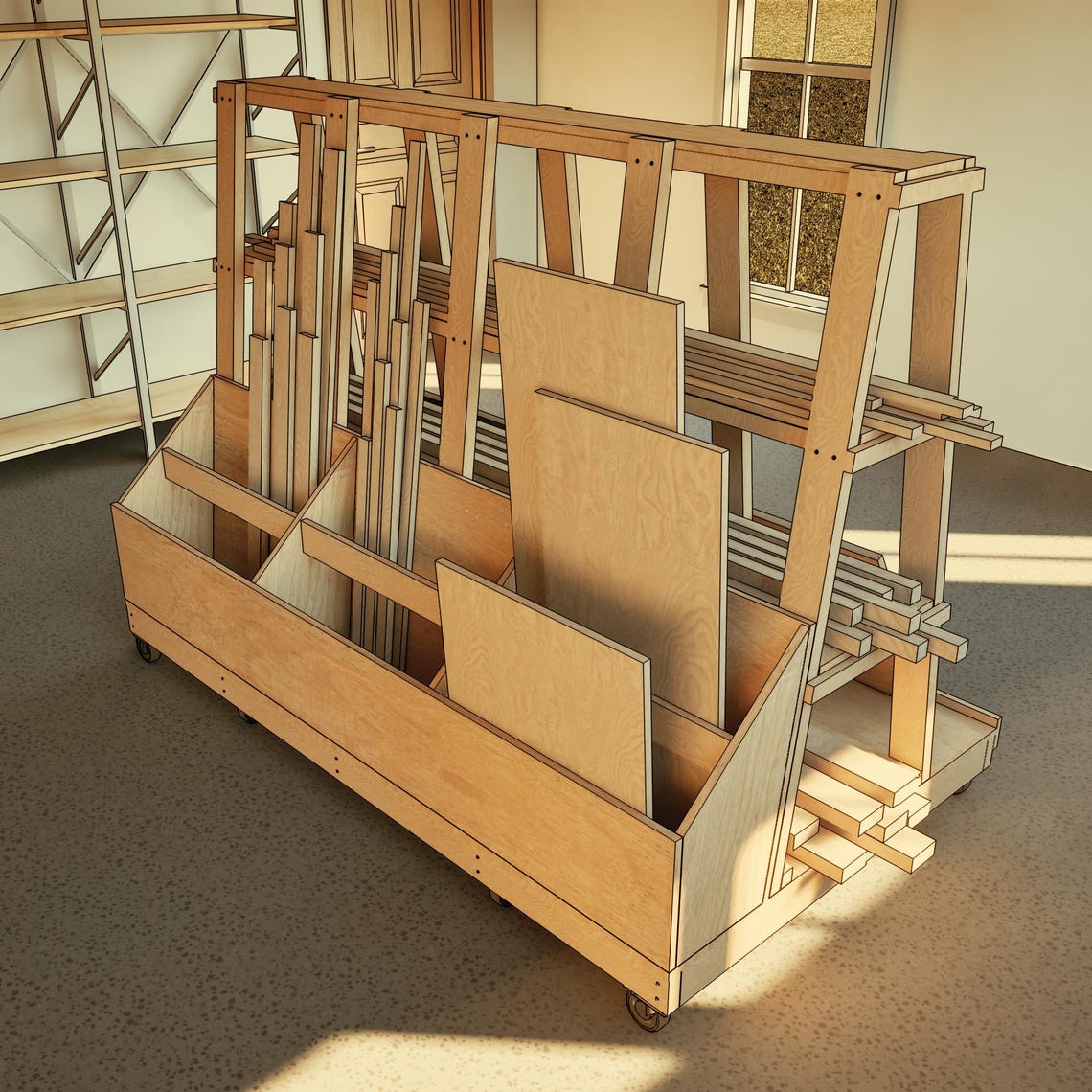 DIY 4x7 Ft Rolling Wood Storage Cart Plans – Mobile Workshop Organizer ...