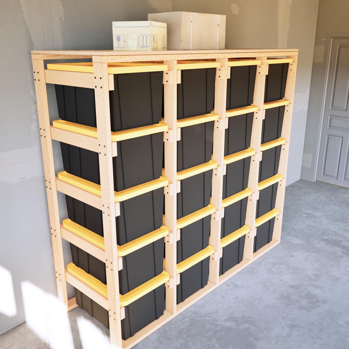 DIY 27 Gallon Tote Rack Plans 4x5 Holds 20 Bins Garage Storage ...