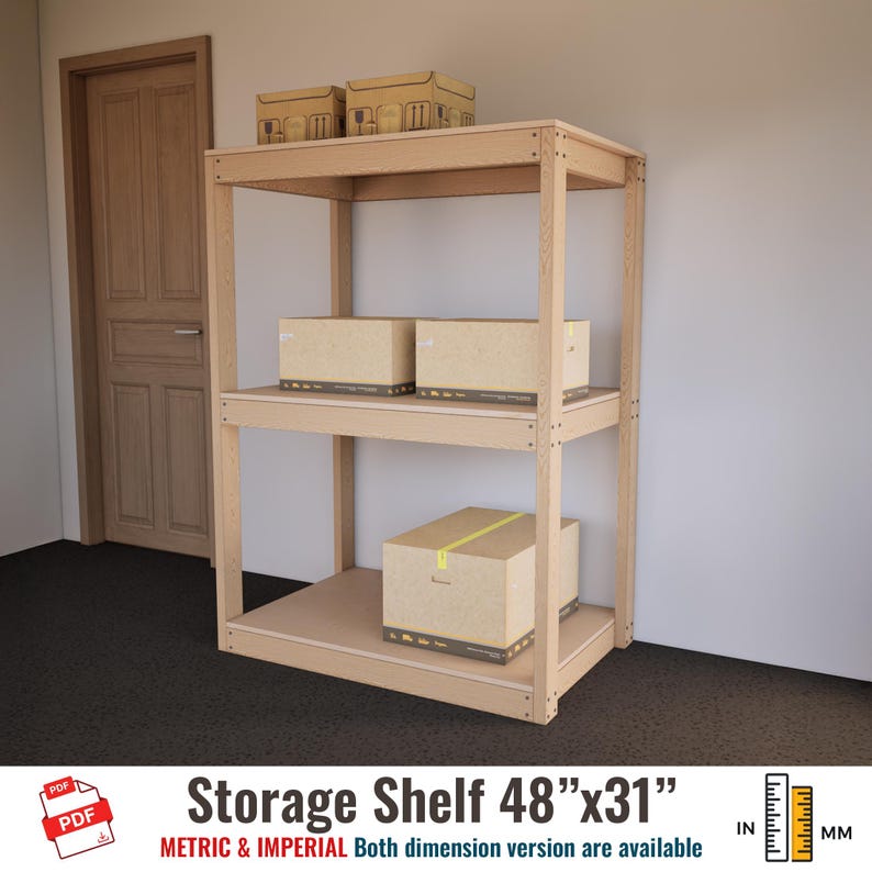 DIY Shelf Plans Set, Full 3-tier Wood Garage Rack, Inches+mm PDF ...