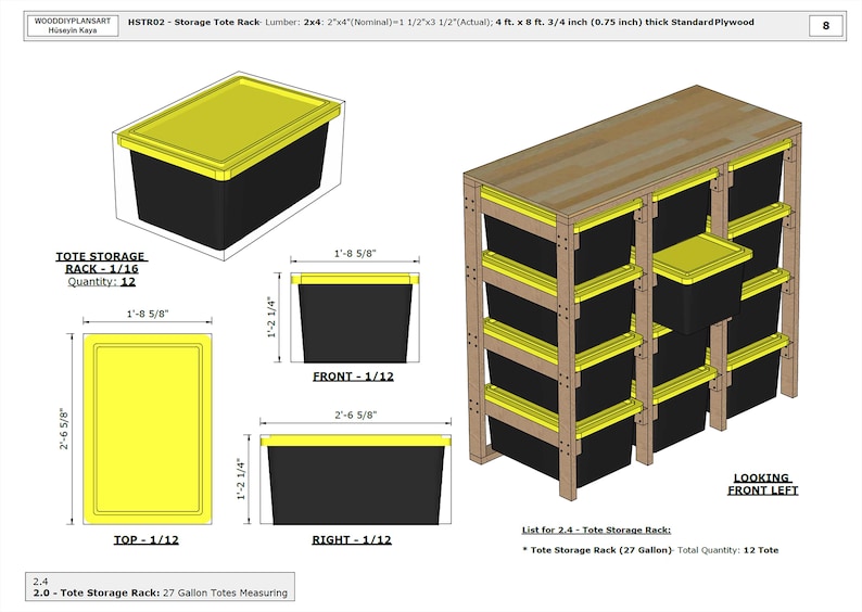 DIY 27 Gallon Bin Storage Rack Plan 3x4 Tote Shelf PDF Instant Easy ...