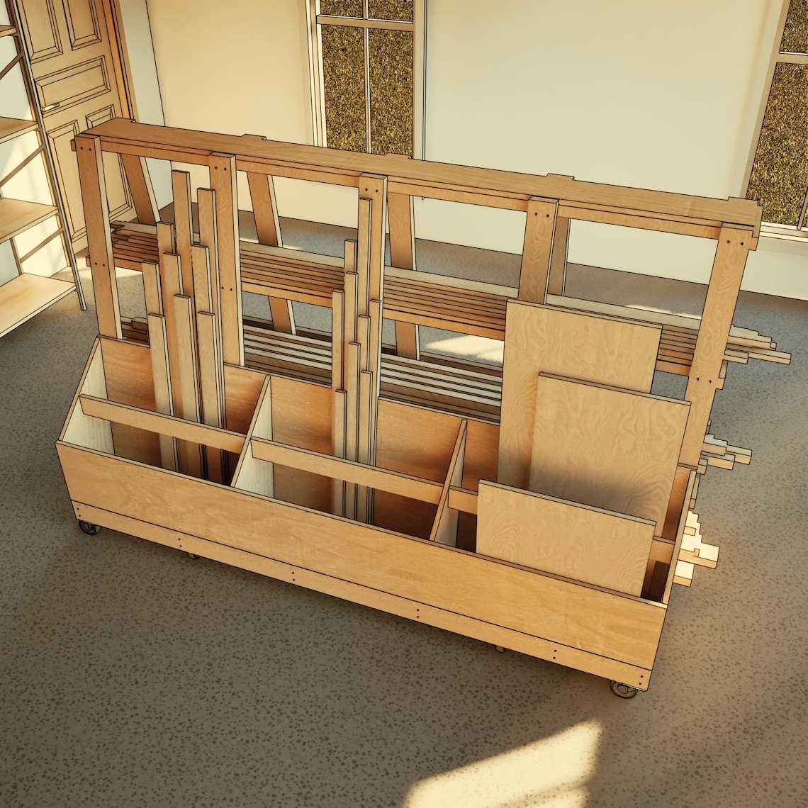 4x8 Ft DIY Mobile Wood Storage Cart Plans – Wooden Rolling Organizer ...