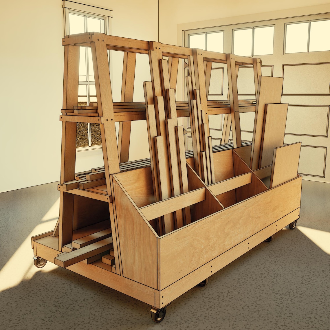 DIY 4x7 Ft Rolling Wood Storage Cart Plans – Mobile Workshop Organizer ...