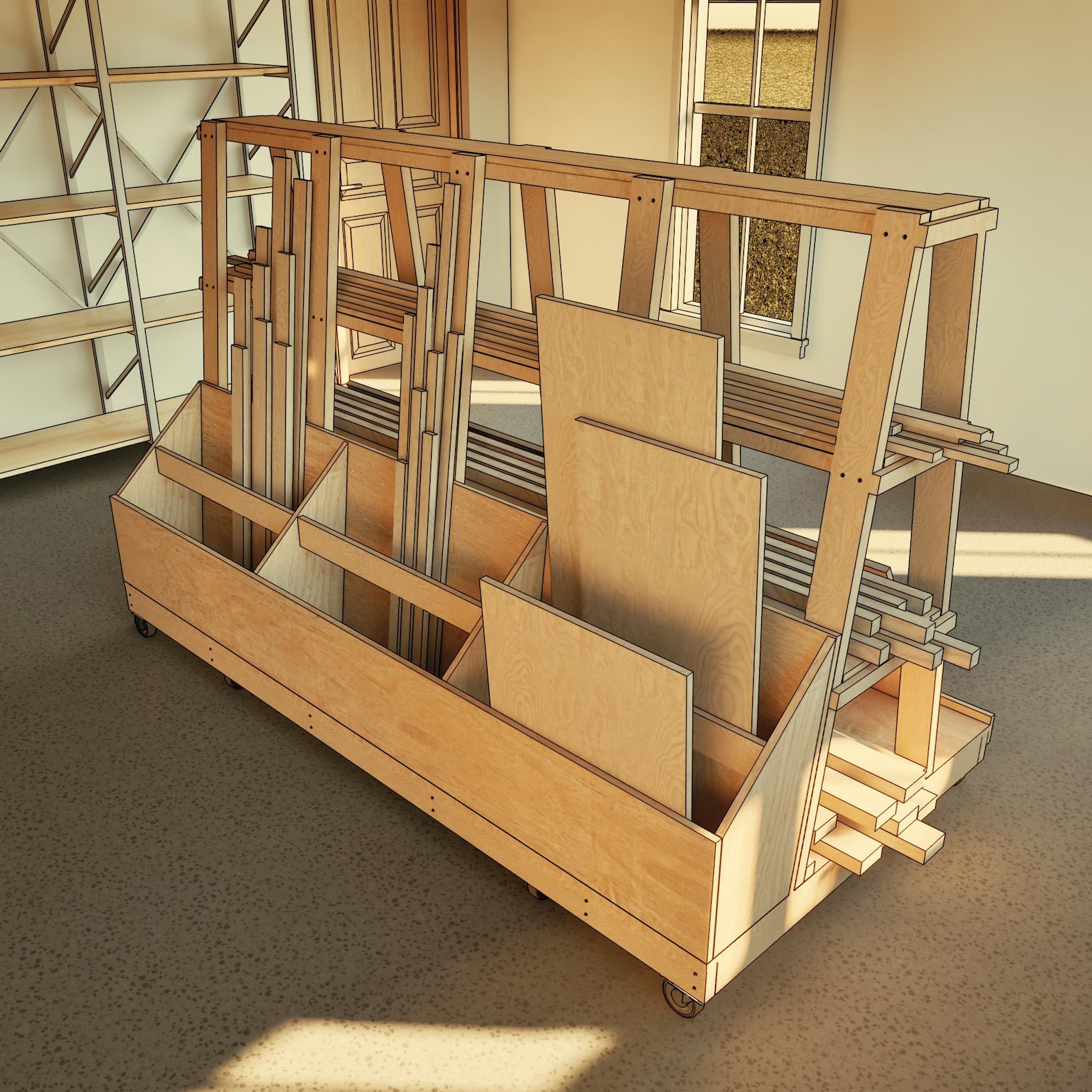 4x8 Ft DIY Mobile Wood Storage Cart Plans – Wooden Rolling Organizer ...