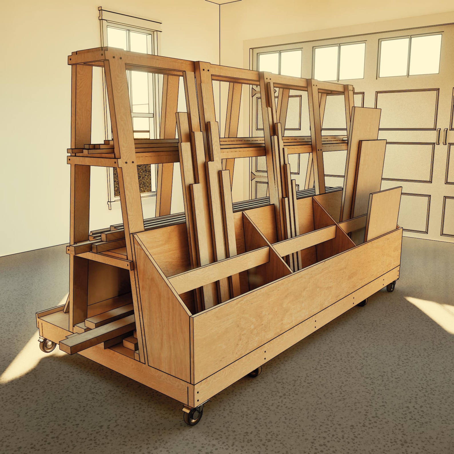 4x8 Ft DIY Mobile Wood Storage Cart Plans – Wooden Rolling Organizer ...