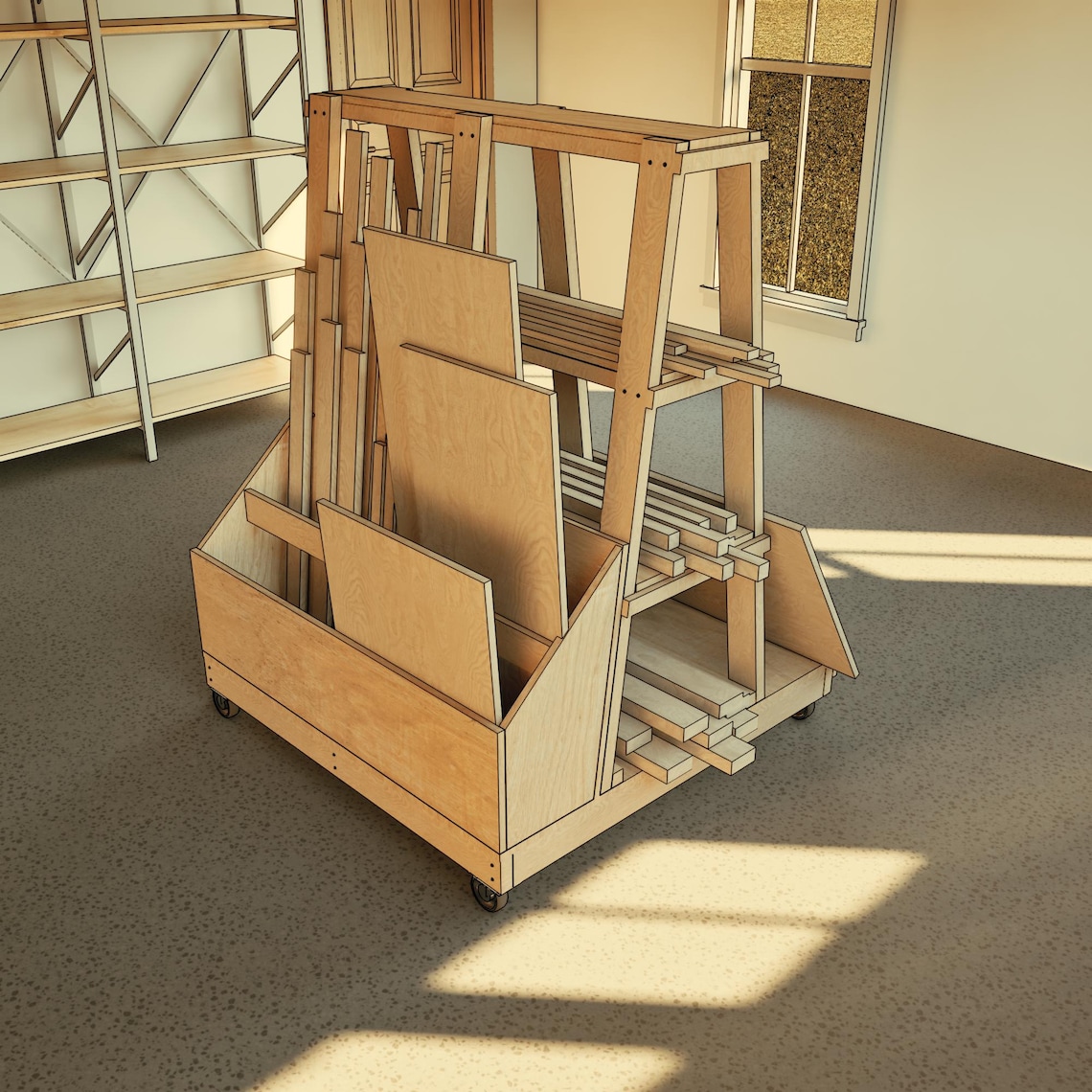 4x4 Ft DIY Mobile Wood Storage Cart Plans – Sturdy Wooden Rack ...