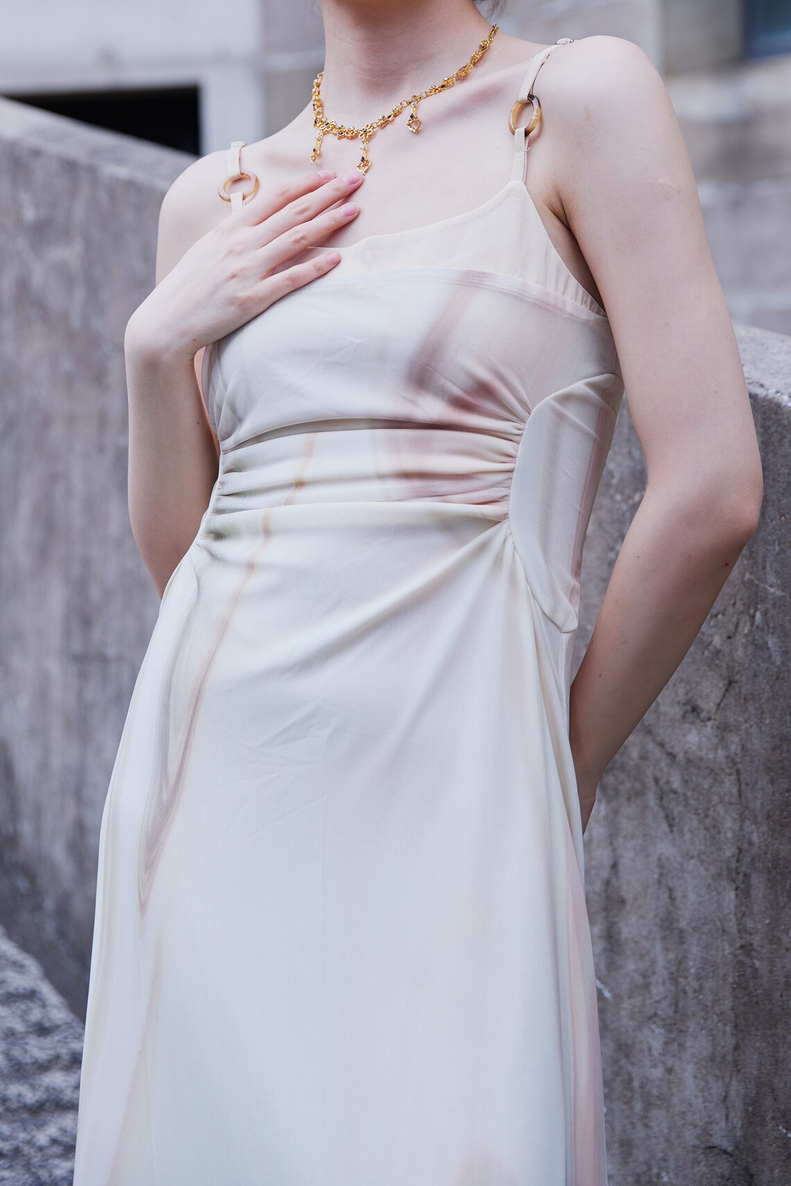 Light Yellow Oil Painting Mesh Sundress - Tea Break Spaghetti Strap ...