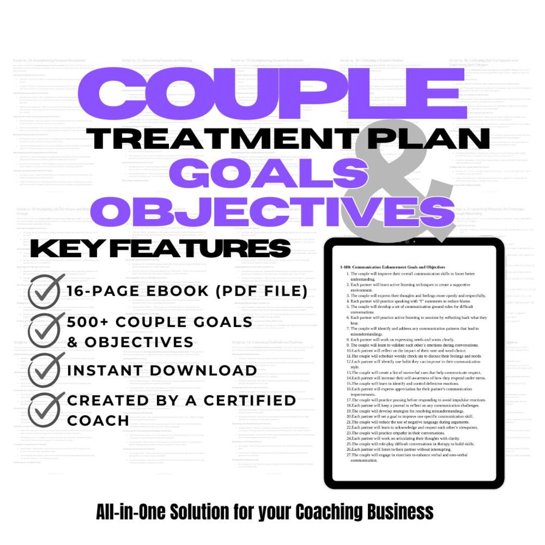 Couple Treatment Plan Goals and Objectives, Therapy Goals and ...